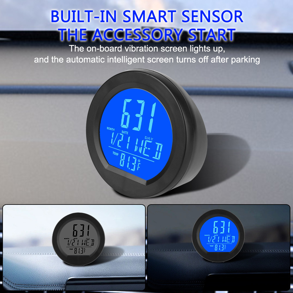 Solar Car Digital Clock Date Week Thermometer LCD Luminous Display for ...