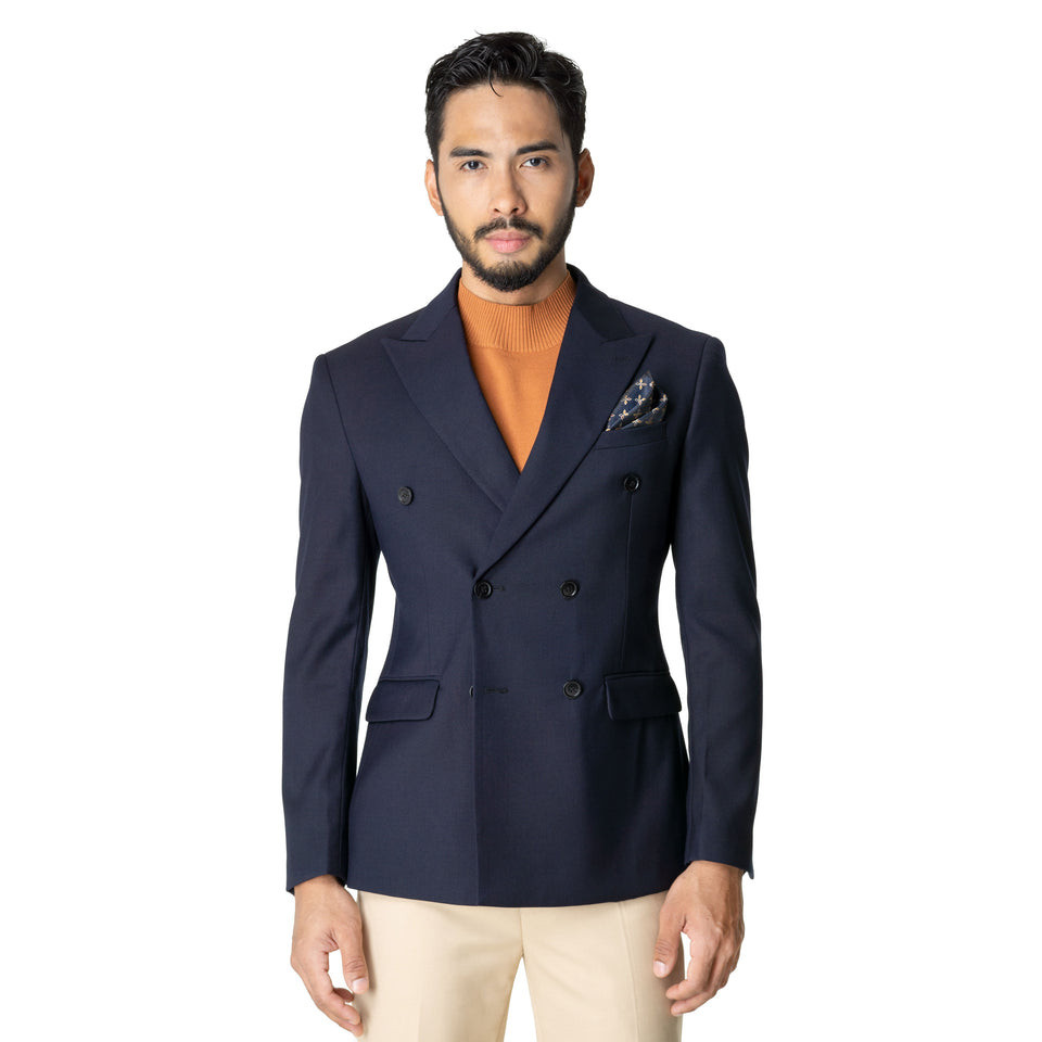 Zeve Double Breasted Suit Blazer - Deep Blue Plain (Peak Lapel ...