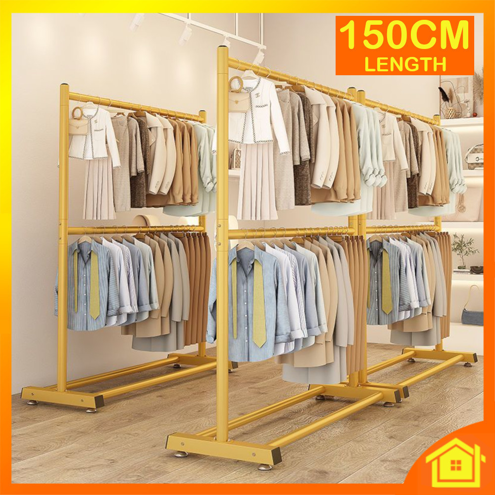 Garment Rack Double Layer Hang Cloth Clothes Organizer Metal Hanger ...