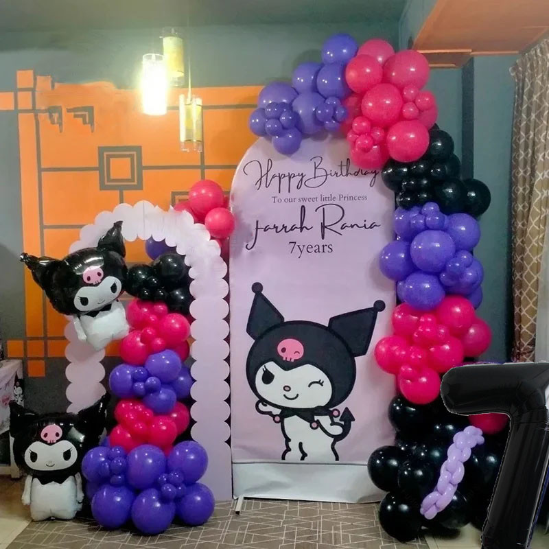 125pcs Sanrio Kuromi Themed Balloon Rose Red Purple Black Latex Balloon ...