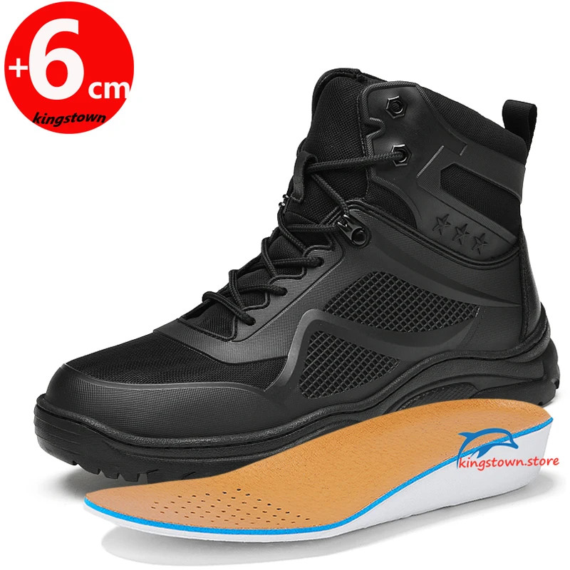 Outdoor Boots Men Leather Elevator Shoes Booster Height Increase 6cm ...