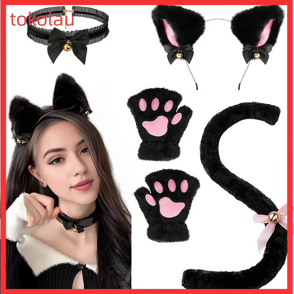 [TOKO] 4Pcs/Set Cat Costume Cosplay Accessories Set Plush Material Cat ...