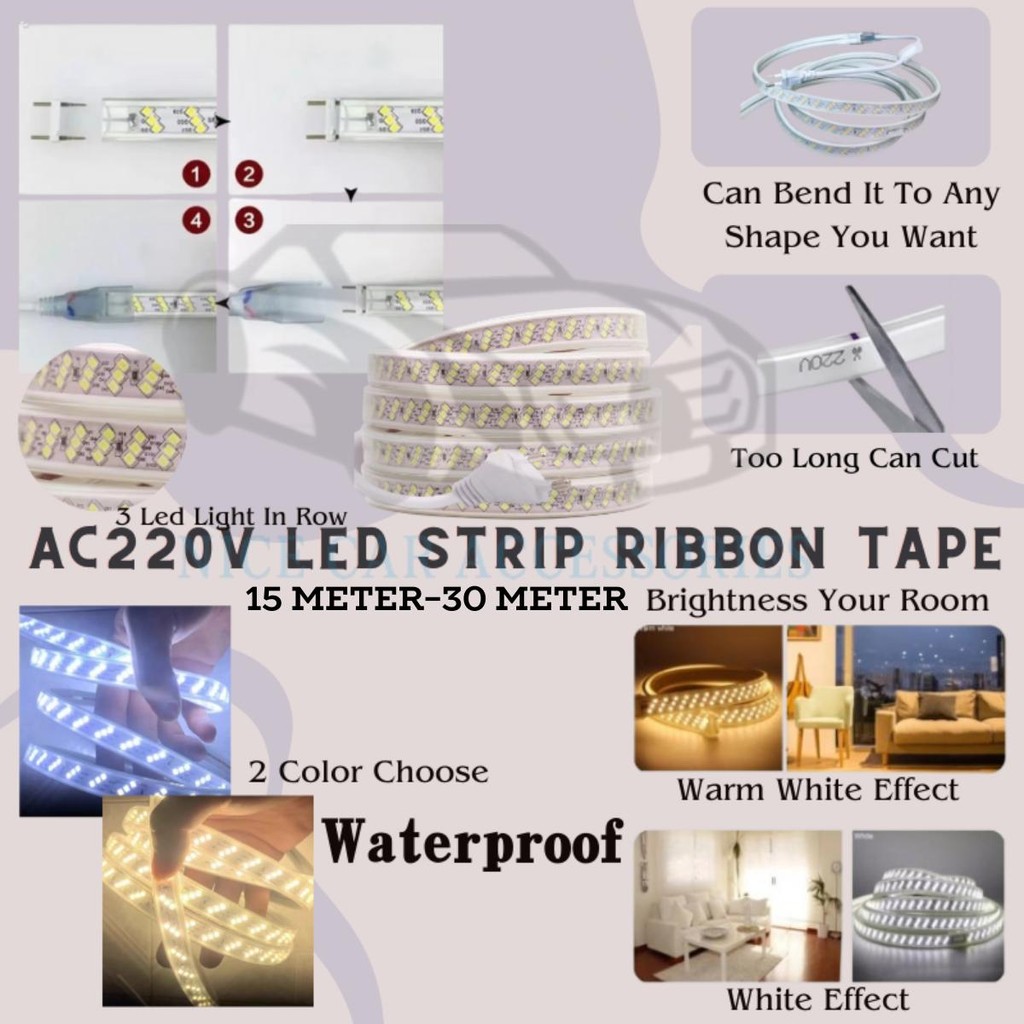 NEW 180LED/M SMD 5730 LED Strip Light AC 220V With Power Plug IP65 ...