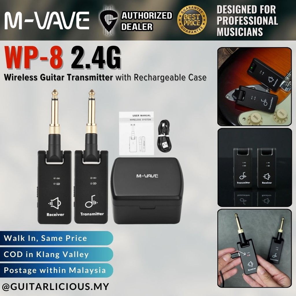 M-Vave WP-8 2.4G Wireless Guitar System Transmitter Receiver 2 in 1 Plug 4 Channels w ...