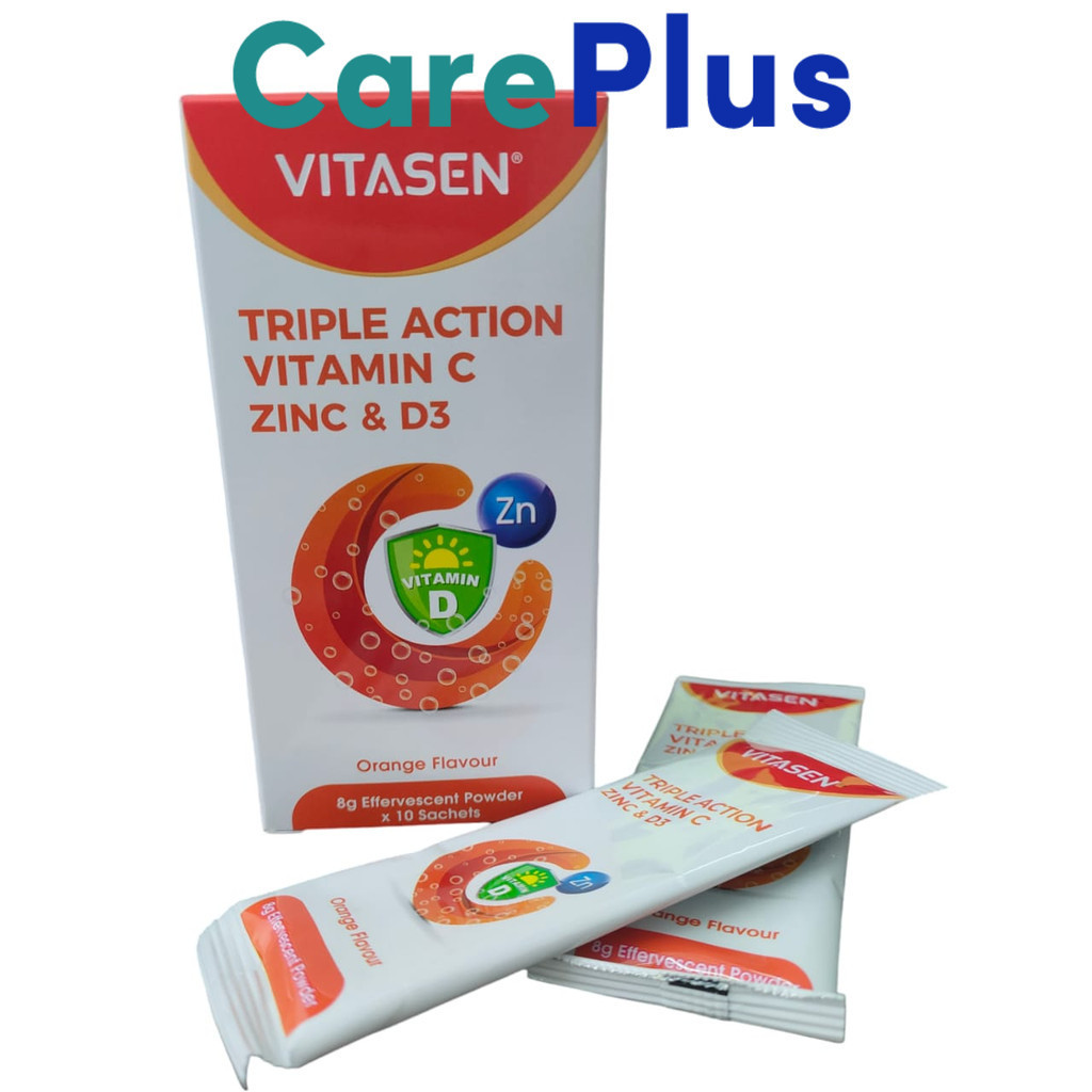 VITASEN TRIPLE ACTION VITAMIN C ZINC & D3 [8G X 10 SACHETS] (EXP: 10/ ...