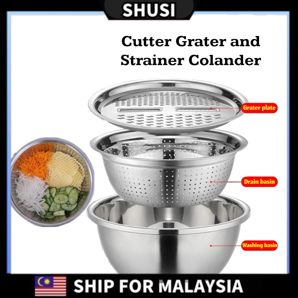 Shusi 3in1 Stainless Steel Grater Three Set Home Kitchen Rice Washing ...