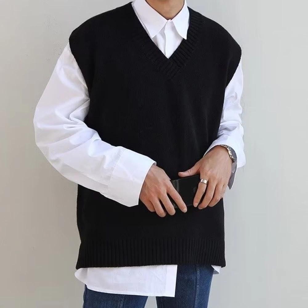 Spring Autumn V-Neck Sweater Men Loose Trendy Vest Hong Kong Style ...