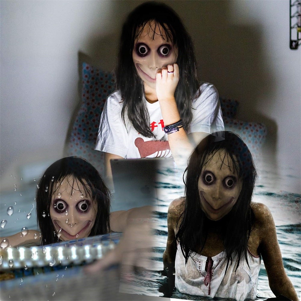 New Halloween Horror Long Hair Momo Mask Scary Zombie Face Mask Cosplay ...