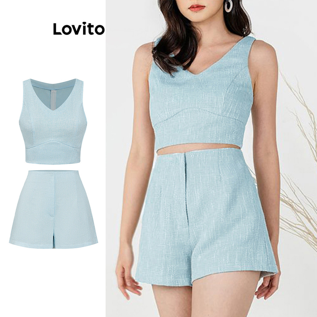 Lovito Elegant Plain Structure Line Tops or Bottoms for Women L105MD572 ...