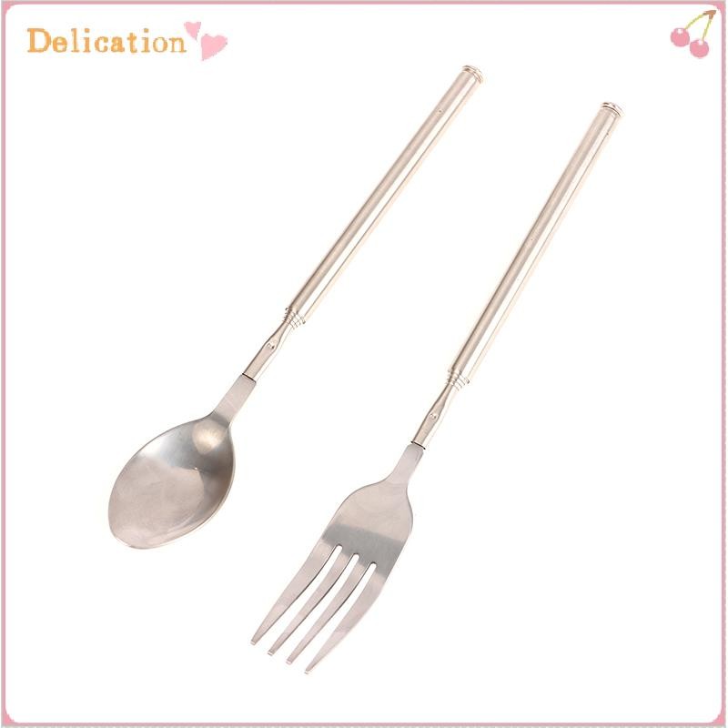 Delication Silver Stainless Telescopic Extendable Spoon Fork Dinner ...