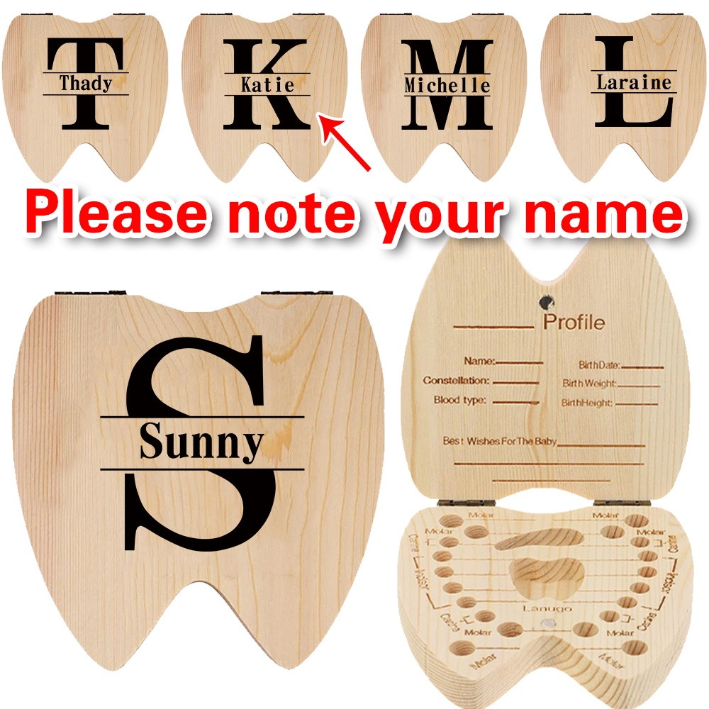 Customized Name Wooden Deciduous Tooth Box With Bottle Tweezer Milk ...