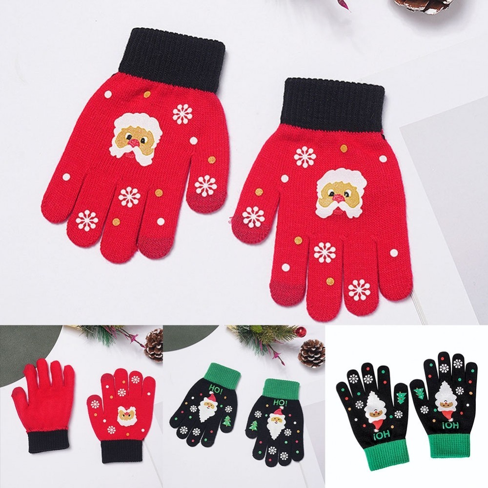 【GIG】Knitted Winter Mittens with Santa Claus Print and Touch Screen ...