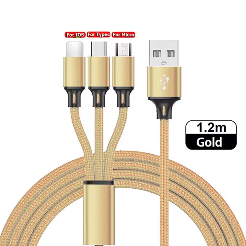 3 In 1 USB Fast Charging Cable Type C Micro IOS Multi Charger Cable ...