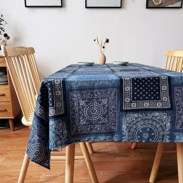 alas meja alas meja makan 8 kerusi Alas meja bercetak biru linen kapas ...