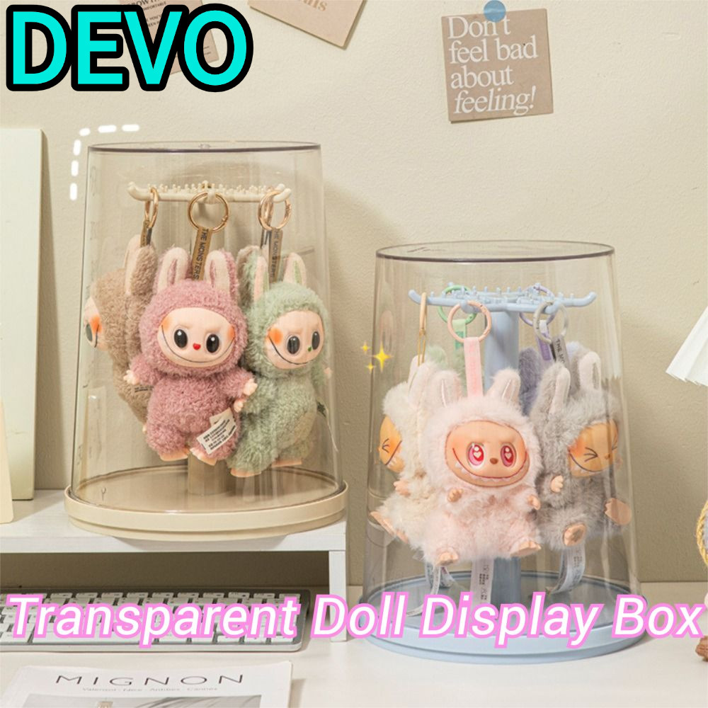 DEVO Transparent Labubu Doll Display Box Rotating Labubu Display Stand Dustproof Pendant Storage ...