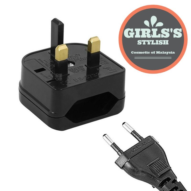 2 pin to 3 Pin Plug European to Malaysia/UK Converter Plug with Power ...
