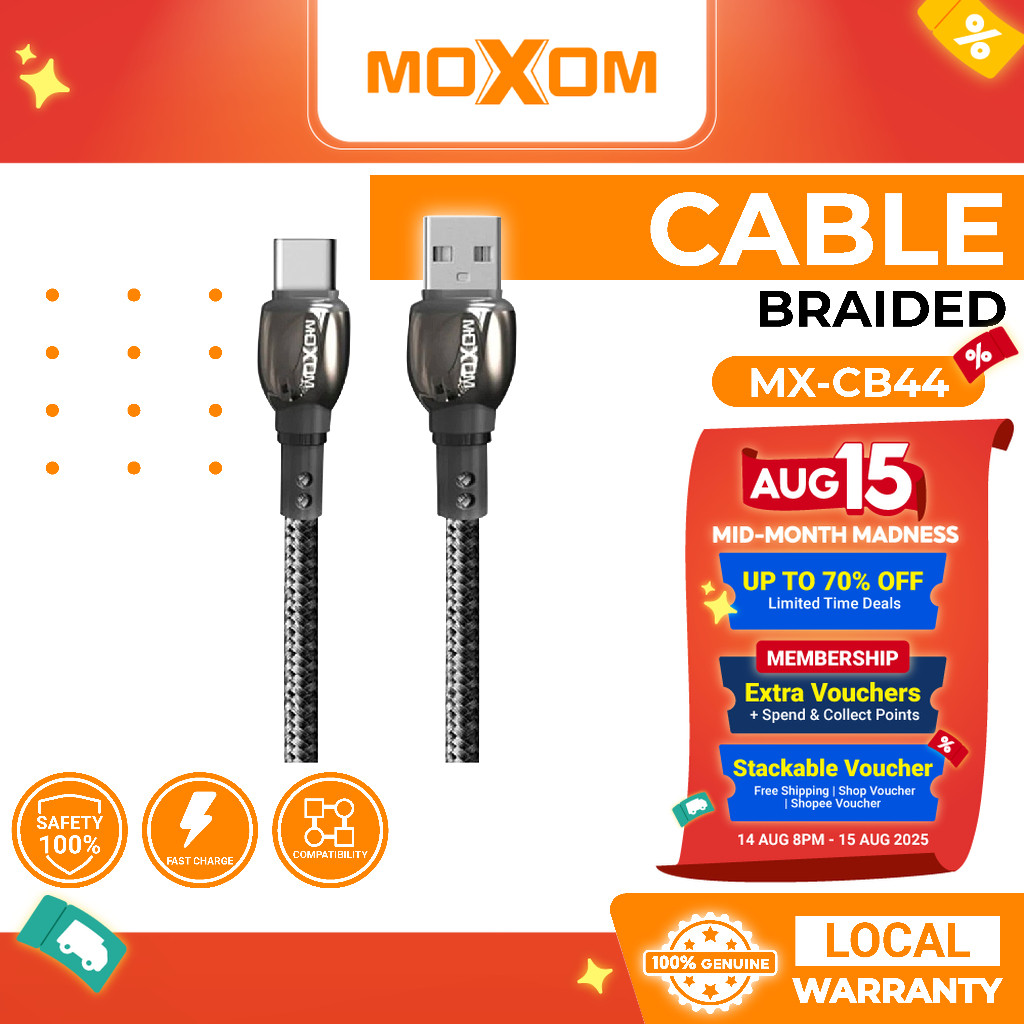 Moxom Braided Data Cable Non-Fading High Speed 2.4A Fast Charge Cable ...
