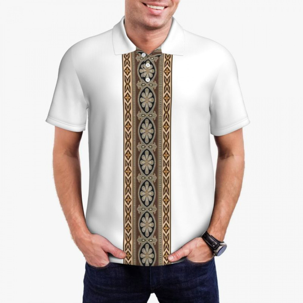 Ethnic Retro Lapel Short Sleeve Polo Shirt with Traditional Floral ...