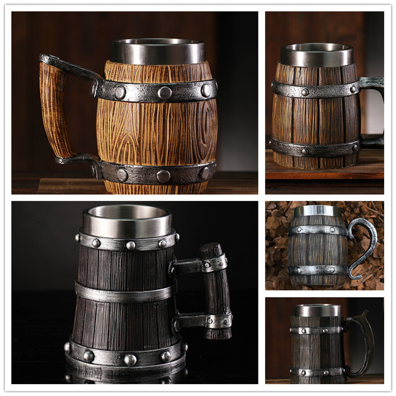 One Piece Wooden Barrel Cup Same Style Stainless Steel Household Mug ...