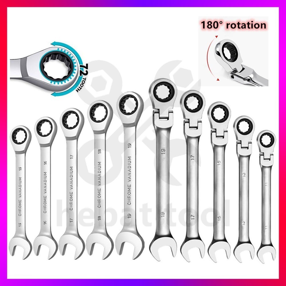 1pcs CR-V Fixed or Flexible Head Ratchet Combination Wrench Common Ring ...