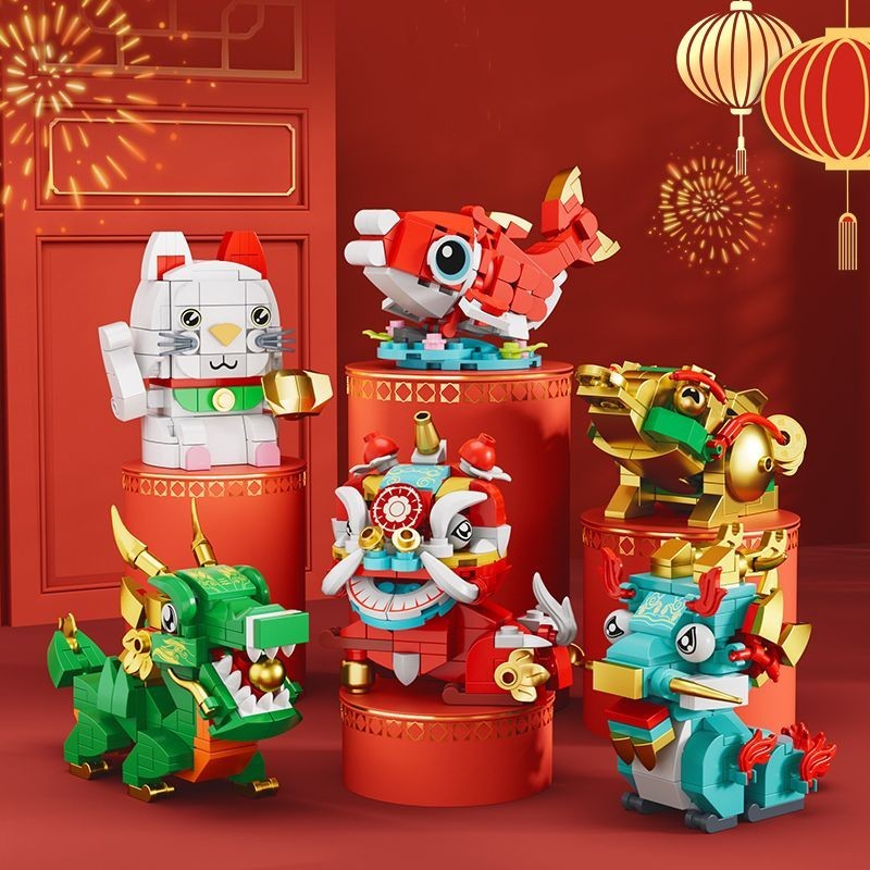 Chinese style year beast mascot lion dance koi unicorn qinglong golden ...
