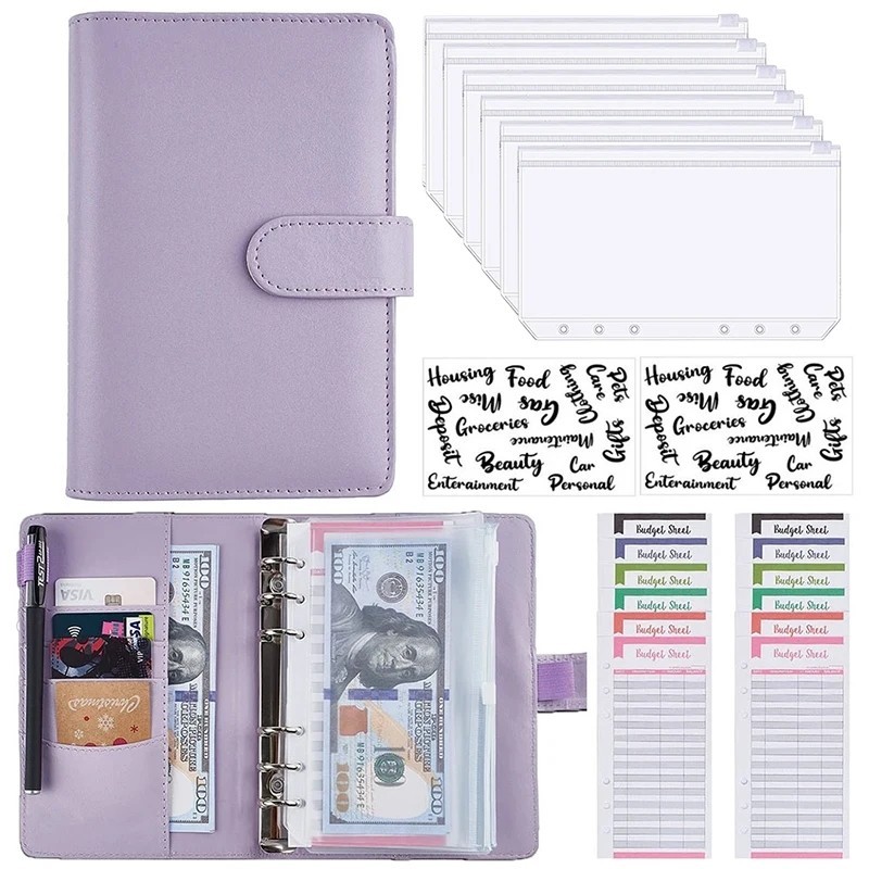 6 Holes A6 PU Leather Budget Binder Notebook - for Money Budget Saving ...