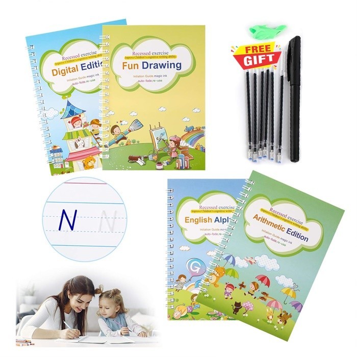 4 Book Magic Children 3D Copybook For Calligraphy Number English ...