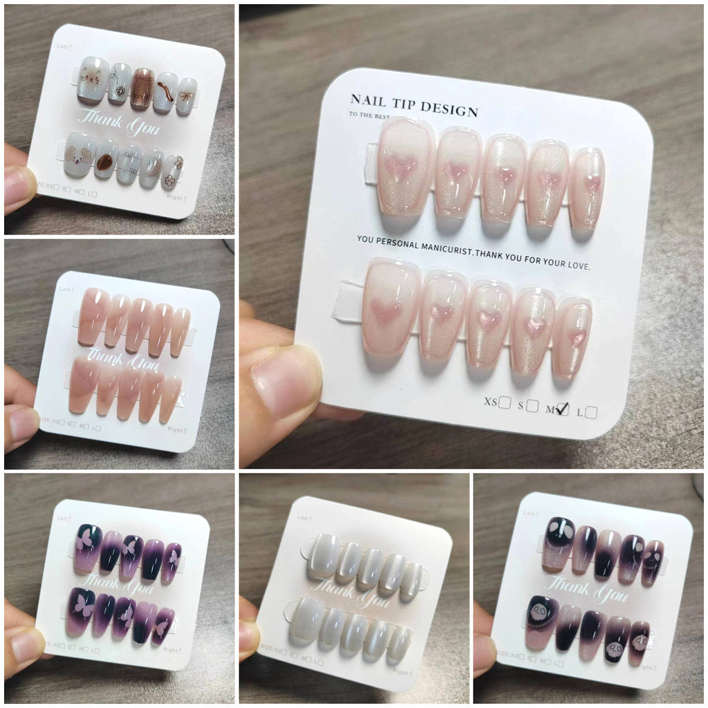 【Handmade】 10Pcs of Heart-shaped Cat Eye Fake Nails with Fireworks ...