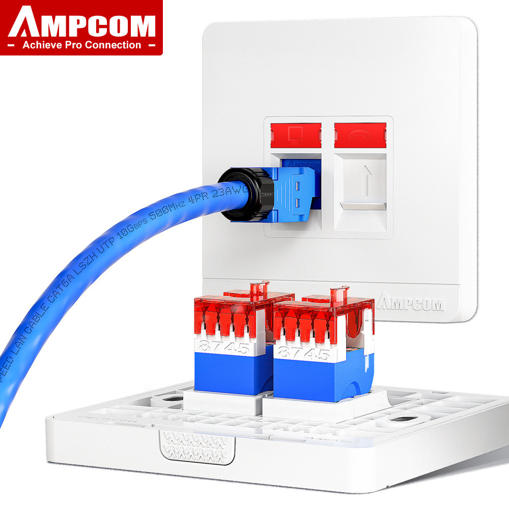 AMPCOM 86*86 wall plate with CAT6 Keystone Jack Kit, Wall Faceplate ...