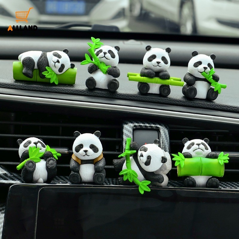 Cute Cartoon Bamboo Panda Doll Figurines - Mini Resin Panda Car ...