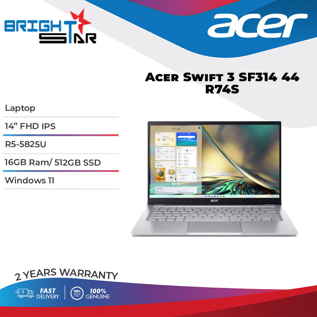 ACER Swift 3 SF314-44-R74S- 14" FHD IPS/R7-5825U/16GB/512GB/ W11 + HNS | Shopee Malaysia