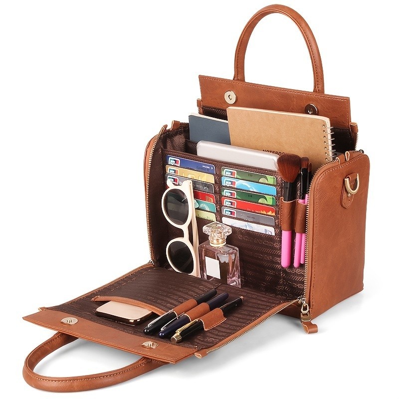 Retro PU Leather Portable Storage Handbag With Multi Card Slots All-In ...