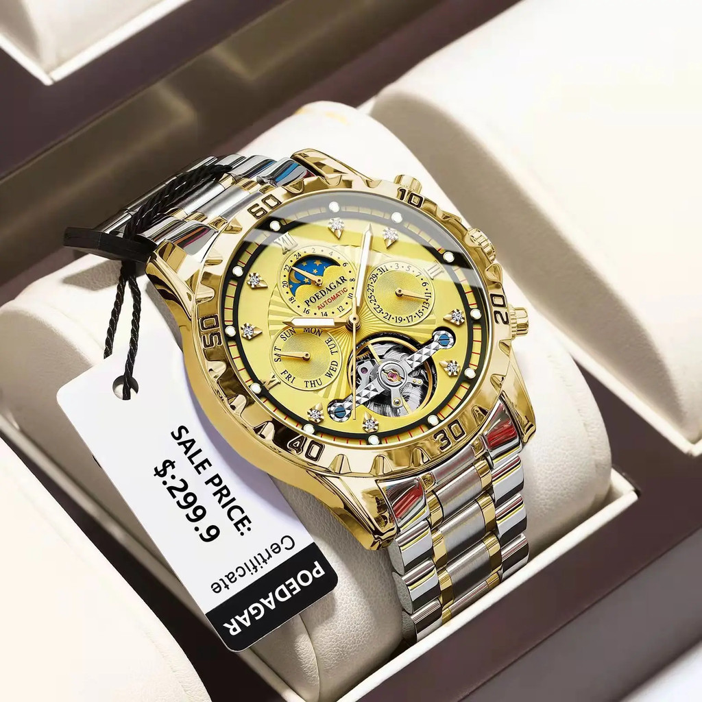 Poedagar Men's Mechanical Watch Original Luxury Waterproof Gold Watch ...