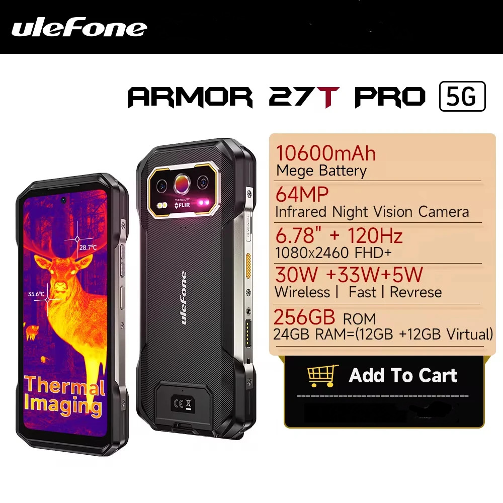 Ulefone Armor 27T Pro 5G Thermal Imaging Rugged Phone 10600mAh Android 14 Smartphone 50MP+64MP 6 ...