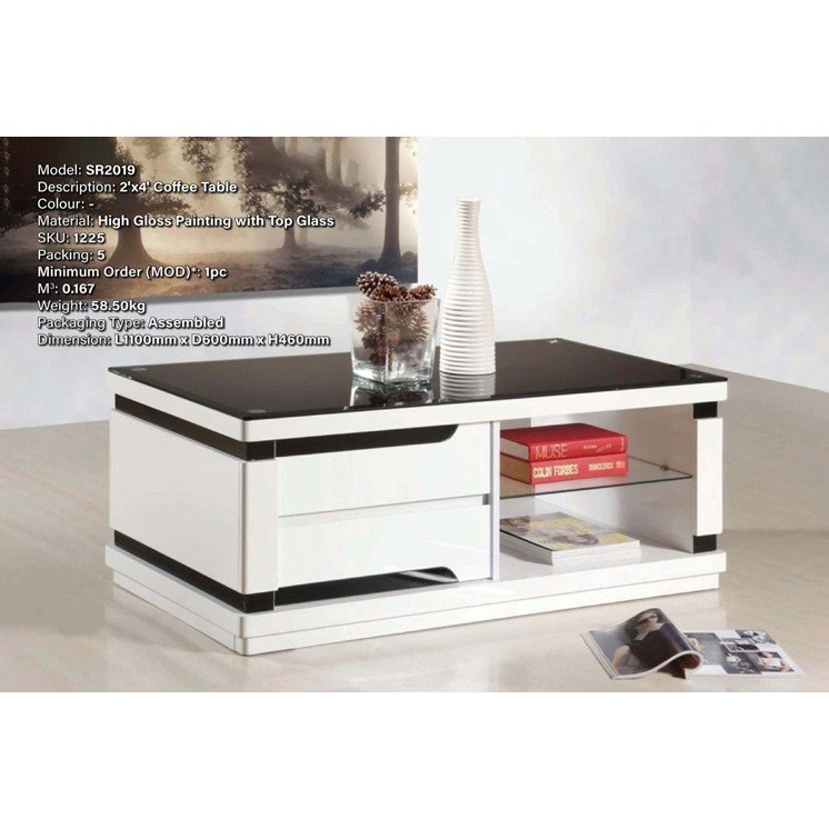 Harga Kilang 2'x4' Coffee Table High Gloss Painting Top Glass | Shopee ...