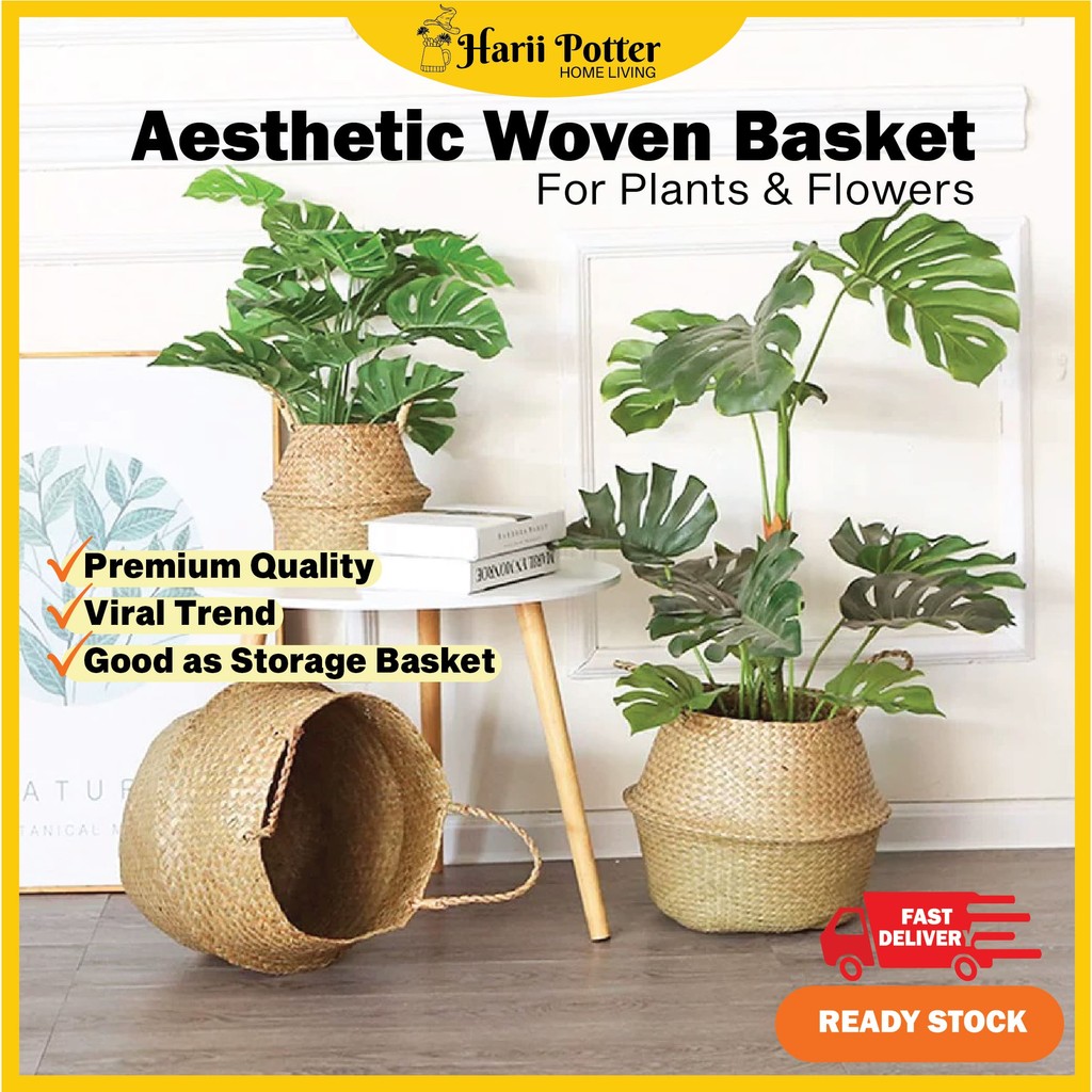 Seagrass Basket Flower Basket Plant Pot Basket Home Deco Woven Storage ...