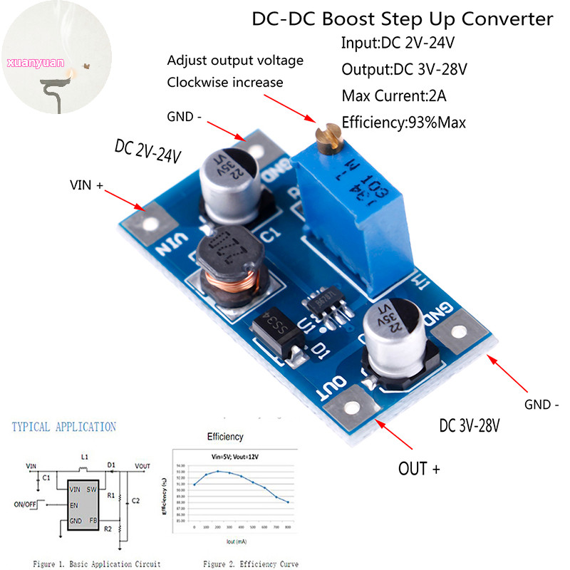 XUAN 2A DC-DC boost step up volt converter power supply 2V-24V to 3v 5v ...