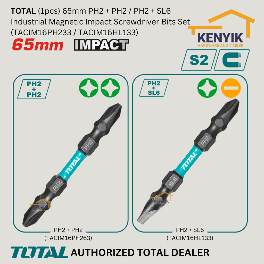 TOTAL (1pcs) 65mm PH2+PH2 / PH2 + SL6 Industrial Magnetic Impact ...
