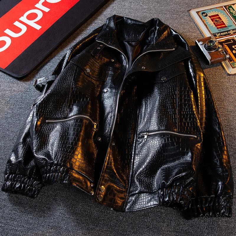 Handsome Functional Style Crocodile Leather Jacket Men's Trendy Spring ...