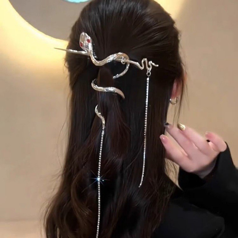 Chinese Style Silver Snake Hairpin for Women Cool Ponytail with Coiled ...