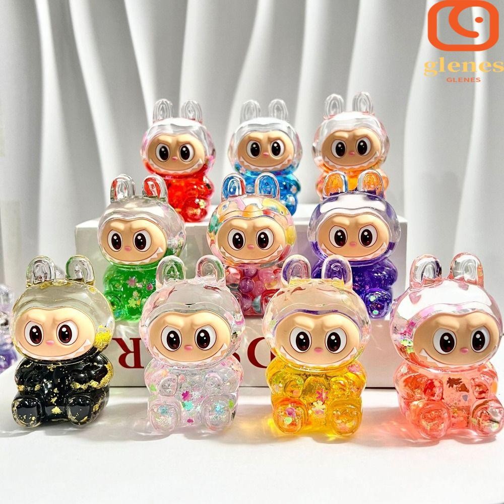 GLENES Cartoon Acrylic Labubu Toy, Mini Night Glow Candy Color Labubu ...