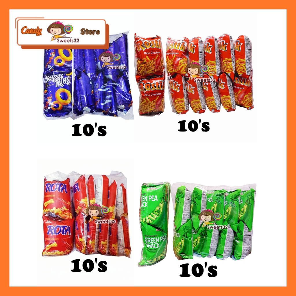 Big Bundle [10pack X 60g ] Super Ring / Rota / Green Pea / Rostik Snack ...