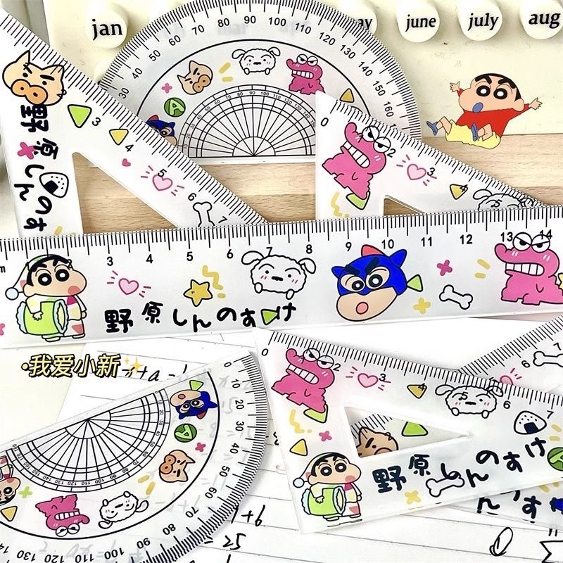 4PCS/Set Crayon Shin-chan Drawing Ruler Measurement Geometry Triangle ...