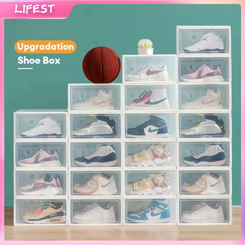 Clear Shoe Box Stackable Shoebox Storage Organizer Bins Sneaker ...