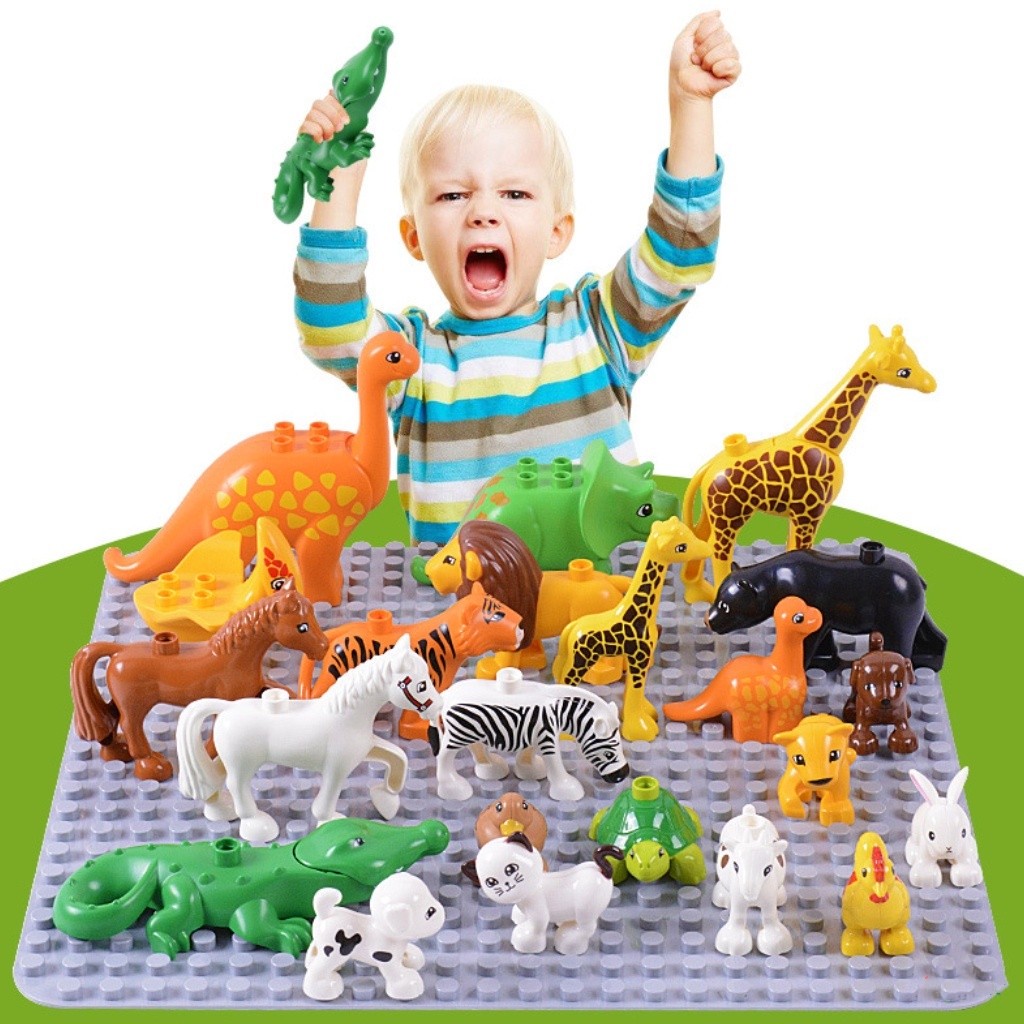Para Du-Plo Animal Blocks Dinosaur Tiger Elephant Big Size Building Bricks DIY Educational ...