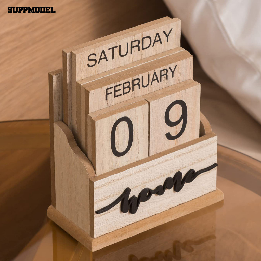 Office Desk Decor Wooden Perpetual Calendar Mini Wooden Desk Calendar ...