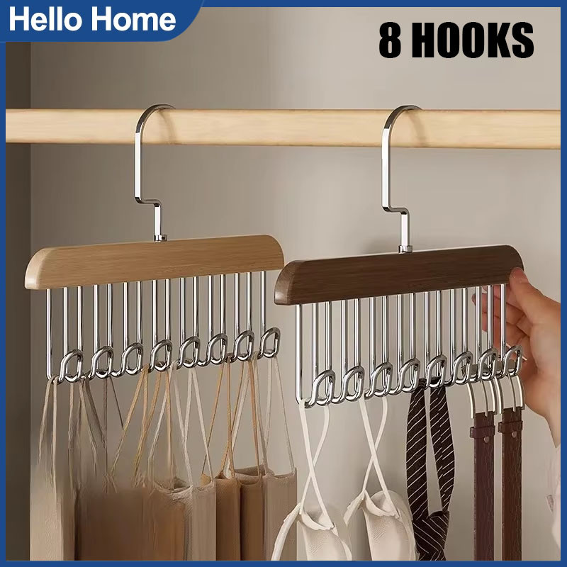 8 Hooks Hanger Solid Wood Stainless Steel Clothes Hook Multi Hook ...