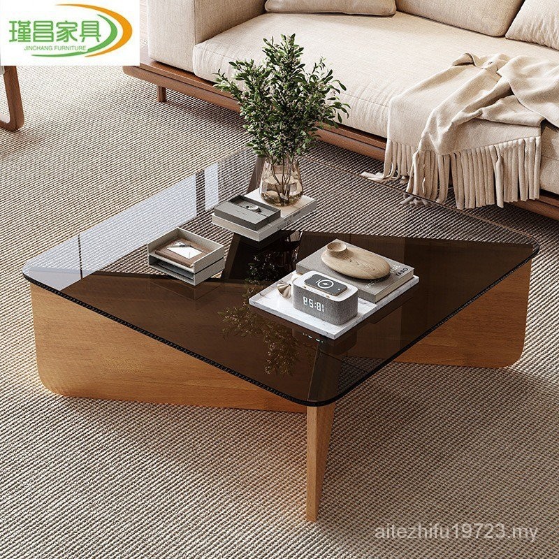 Modern Simple Square Tempered Glass Coffee Table Small Apartment Living ...