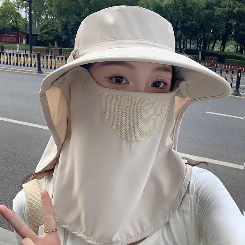 Women's sun hat, detachable breathable face mask, neck protection, UV ...