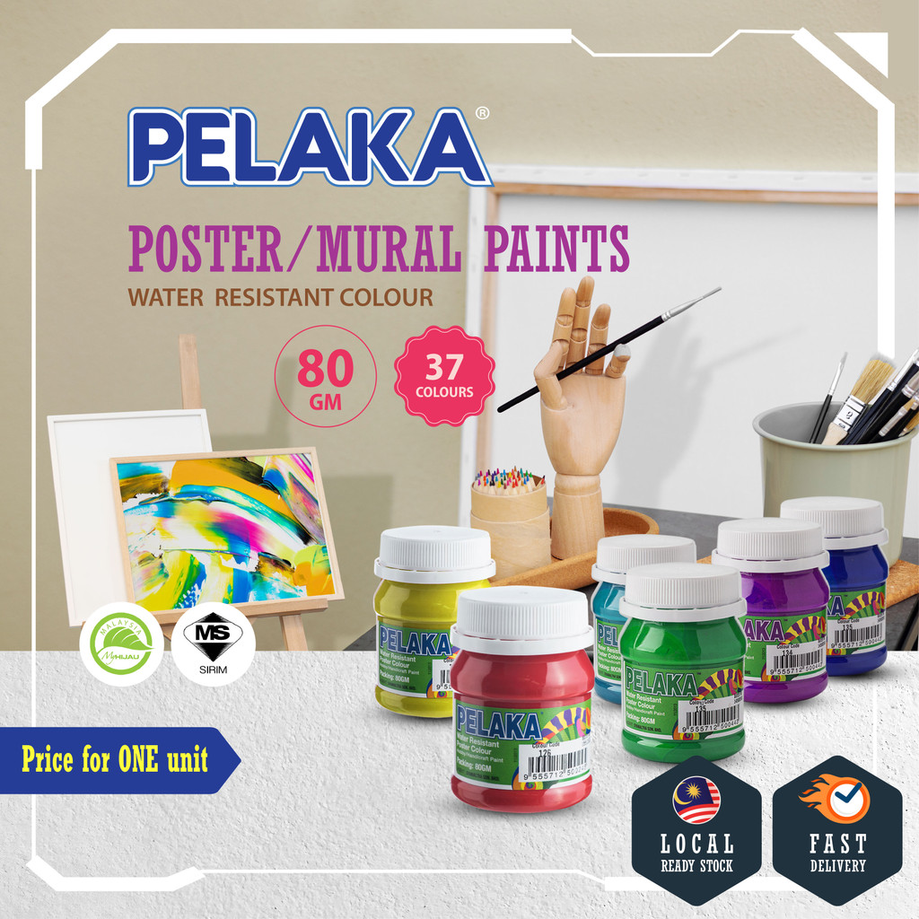 [ 80g ] PELAKA MURAL COLOUR PAINT/37 COLOUR SELECTIONS/WATER RESISTANT ...